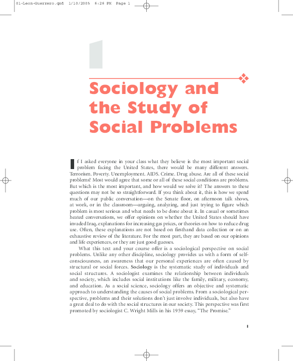 (PDF) Sociology and the Study of Social Problems