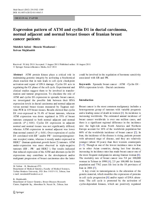 (PDF) Expression pattern of ATM and cyclin D1 in ductal carcinoma ...