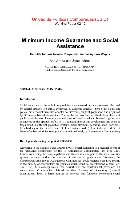 (PDF) Minimum income guarantee and social assistance: benefits for low ...