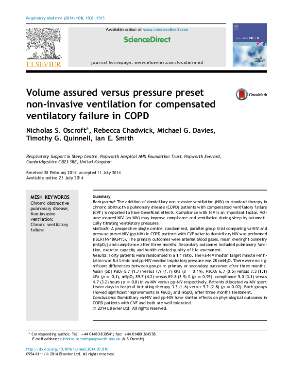 (PDF) Volume assured versus pressure preset non-invasive ventilation ...