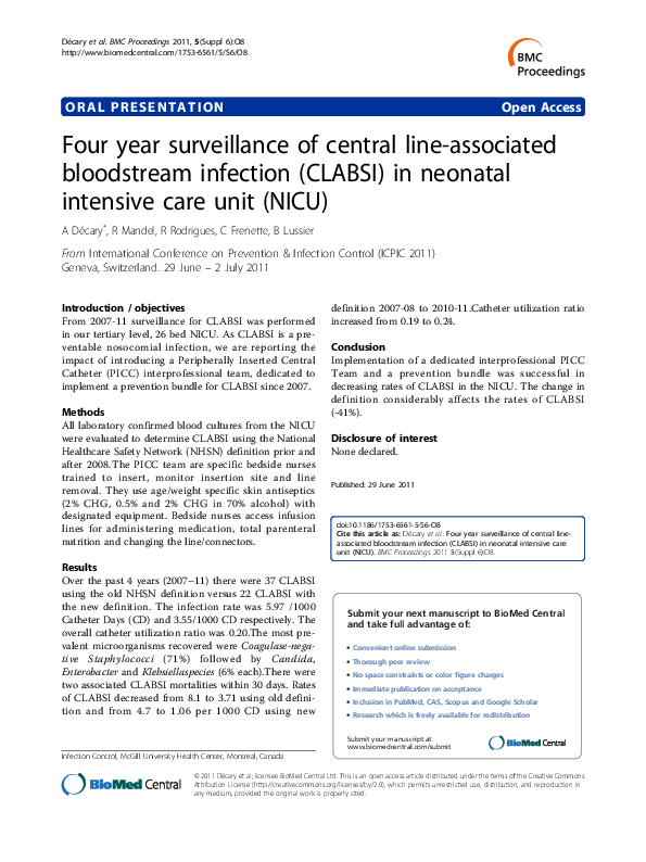 (PDF) Four year surveillance of central line-associated bloodstream ...