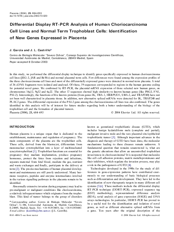 (PDF) Differential display RT-PCR analysis of human choriocarcinoma ...