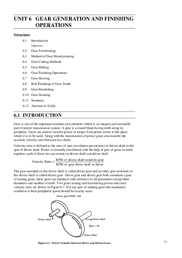 (PDF) Gear Generation and Finishing Operations UNIT 6 GEAR GENERATION ...