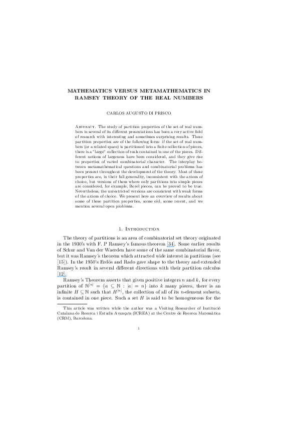 (PDF) Mathematics Versus Metamathematics in Ramsey Theory of the Real ...