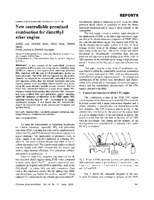 (PDF) New controllable premixed combustion for dimethyl ether engine
