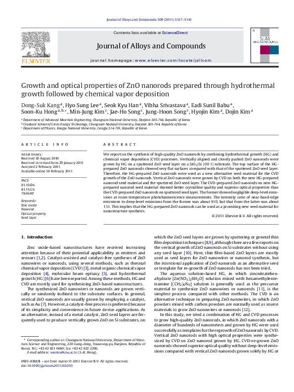 (PDF) Influence of ZnO seed layer on the alignment of hydrothermal growth ZnO NR array and ...