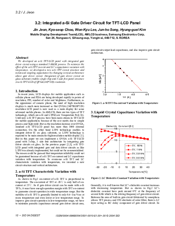 (PDF) 3.2: Integrated a-Si Gate Driver Circuit for TFT-LCD Panel