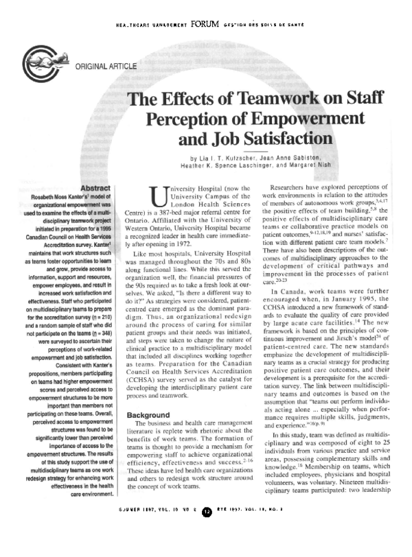 (PDF) The Effects of Teamwork on Staff Perception of Empowerment and ...