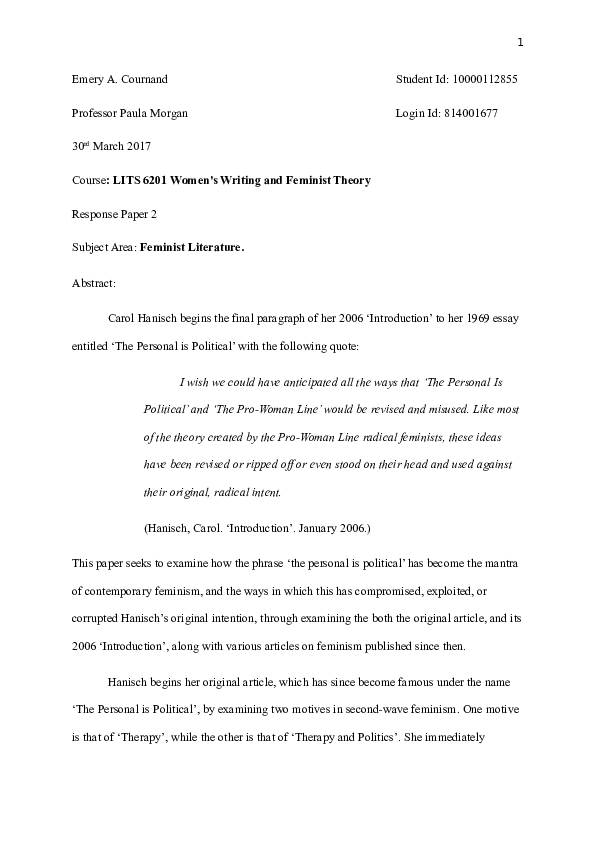 (DOC) The Incredible Journey of the Feminists' Mantra 'The Personal is ...