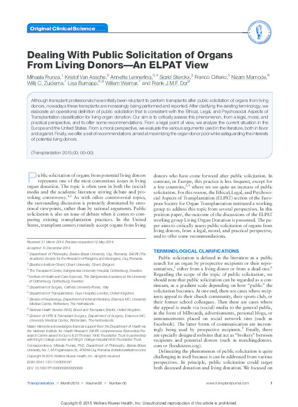 (PDF) Dealing with public solicitation of organs from living donors ...