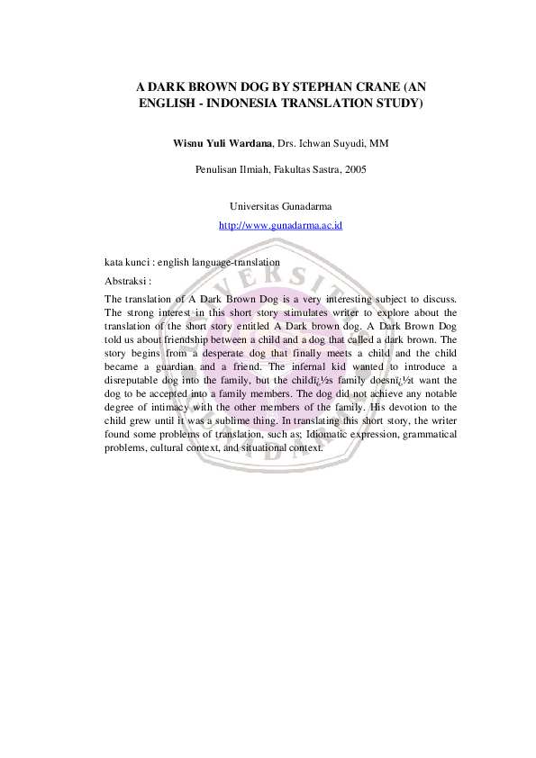 (PDF) A DARK BROWN DOG BY STEPHAN CRANE (AN ENGLISH -INDONESIA ...