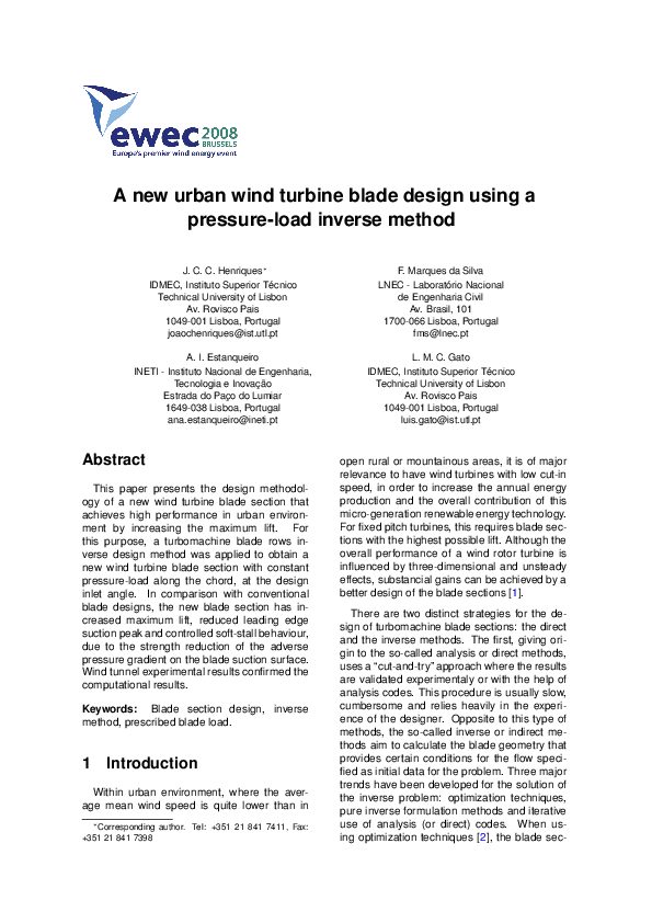 A new urban wind turbine blade design using a pressure-load inverse method