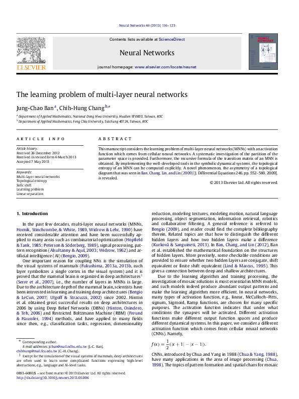(PDF) The learning problem of multi-layer neural networks