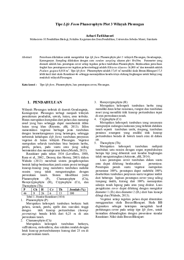 (DOC) Tipe Life Form Phanerophyte Plot 3 Wilayah Plesungan