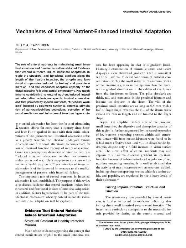 (PDF) Mechanisms of Enteral Nutrient-Enhanced Intestinal Adaptation