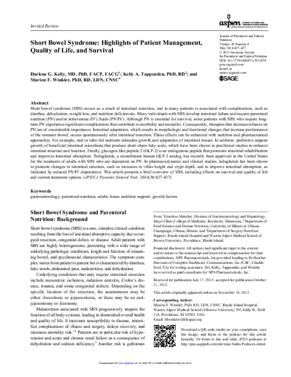 (PDF) Short Bowel Syndrome: Highlights of Patient Management, Quality ...