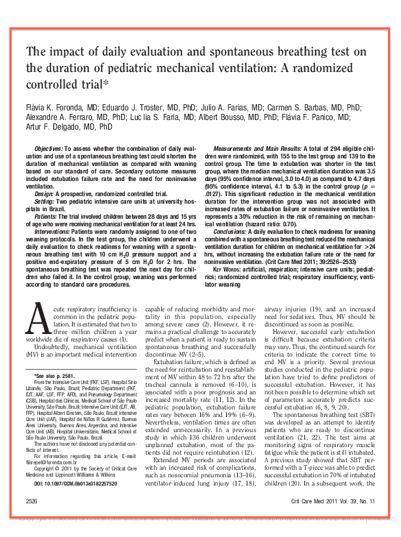 (PDF) The impact of daily evaluation and spontaneous breathing test on ...