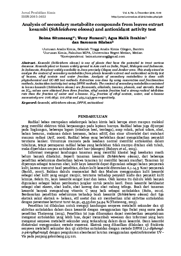 (PDF) Analysis of secondary metabolite compounds from leaves extract ...