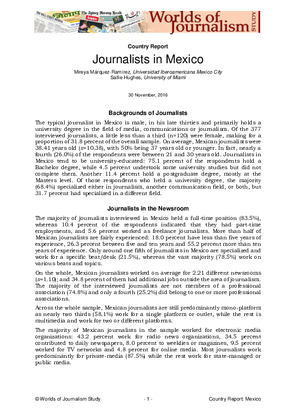 (PDF) Country Report: Journalists in Mexico