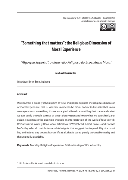 (PDF) Something that matters. The Religious Dimension of Moral Experience