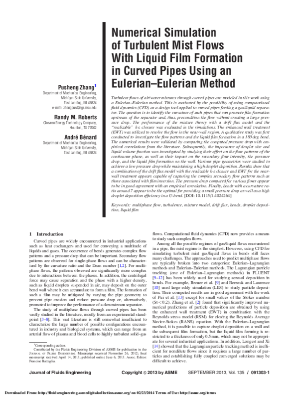 (PDF) Numerical Simulation of Turbulent Mist Flows With Liquid Film Formation in Curved Pipes ...