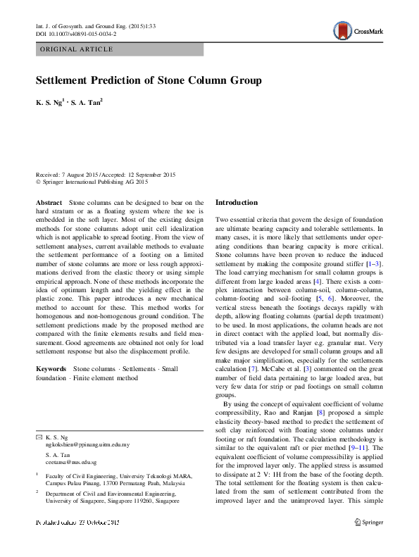 (PDF) Settlement Prediction of Stone Column Group