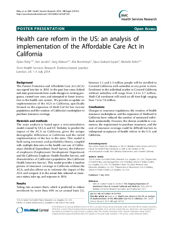 (PDF) Health care reform in the US: an analysis of implementation of ...