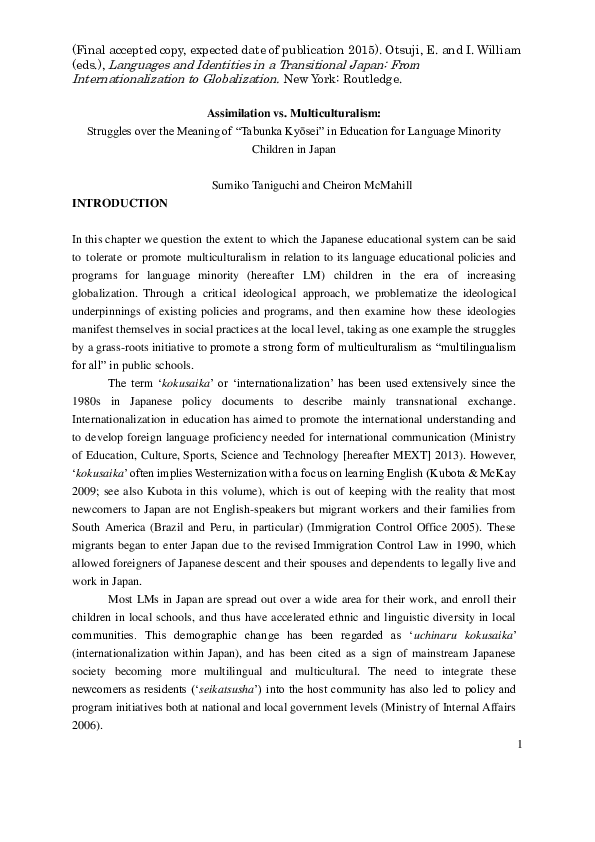 (PDF) Assimilation vs. Multiculturalism: Struggles over the Meaning of ...