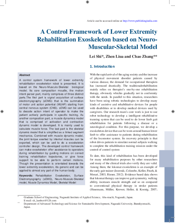 (PDF) A Control Framework of Lower Extremity Rehabilitation Exoskeleton ...