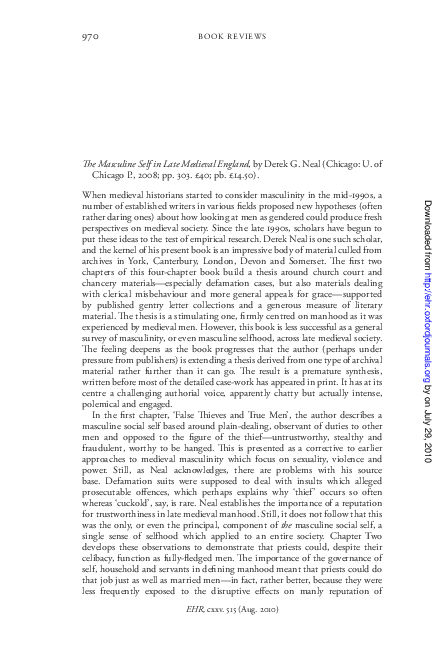 (PDF) Book Review: Derek Neal, The Masculine Self in Late Medieval England