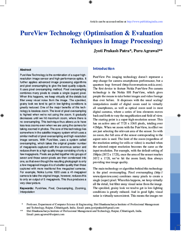 (PDF) PureView Technology (Optimisation & Evaluation Techniques in ...
