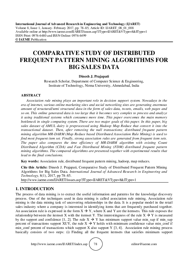 (PDF) COMPARATIVE STUDY OF DISTRIBUTED FREQUENT PATTERN MINING ALGORITHMS FOR BIG SALES DATA