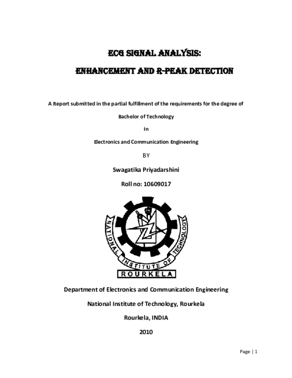 (PDF) ECG SIGNAL ANALYSIS: ENHANCEMENT AND R-PEAK DETECTION