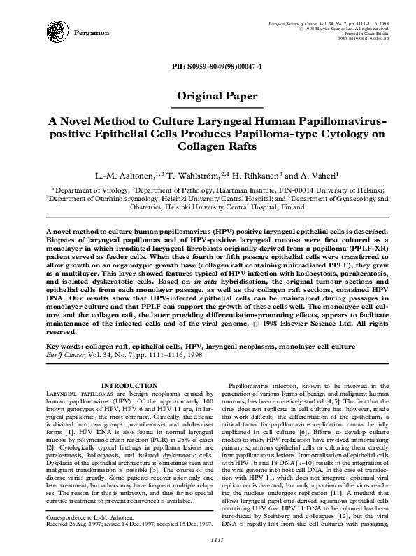 (PDF) Experiments with human papilloma virus in cell culture | Heather ...