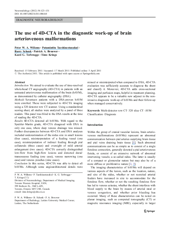 (PDF) The use of 4D-CTA in the diagnostic work-up of brain ...