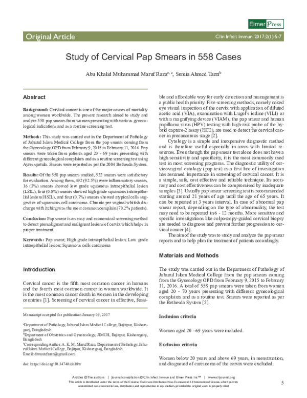 (PDF) Study of Cervical Pap Smears in 558 Cases