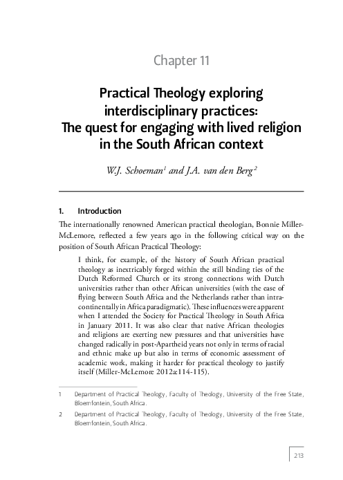 (PDF) Practical Theology exploring interdisciplinary practices: The ...