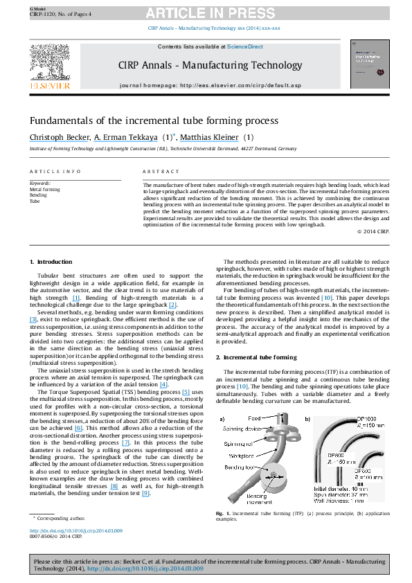 (PDF) Fundamentals of the incremental tube forming process