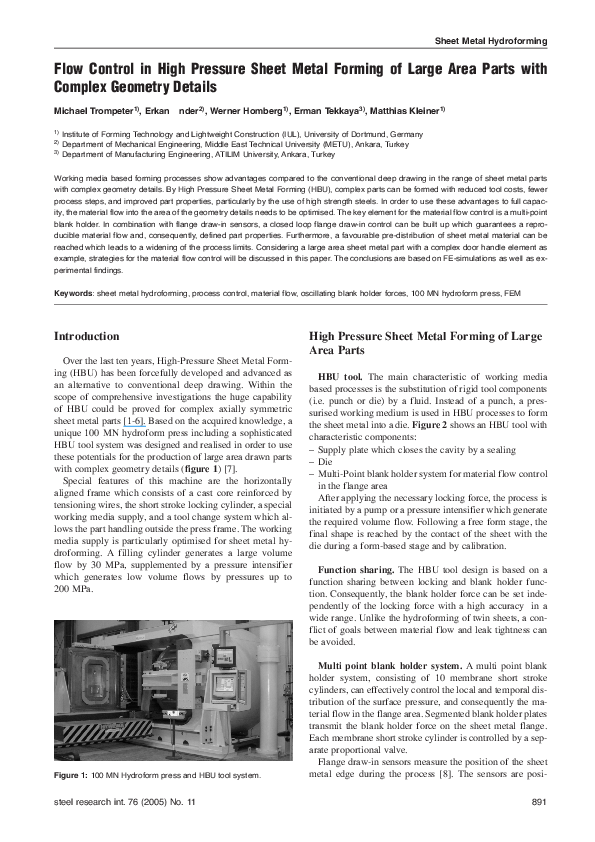 (PDF) Material flow control in high pressure sheet metal forming of ...