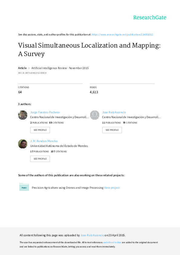 Pdf Visual Simultaneous Localization And Mapping A Survey Precision Agriculture Using Drones