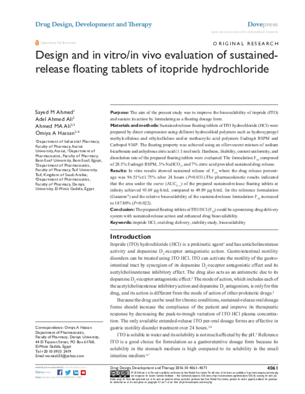 Pdf Sustained Release Floating Tablets Of Itopride