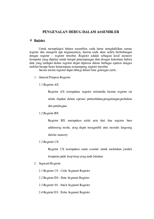 Doc Pengenalan Debug Dalam Assembler