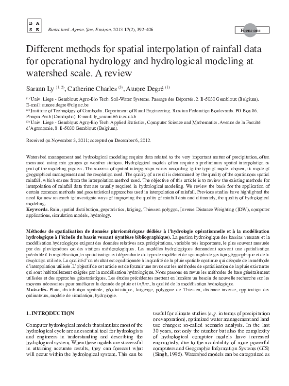(PDF) Different methods for spatial interpolation of rainfall data for ... (PDF) Different methods for spatial interpolation of rainfall data for ...