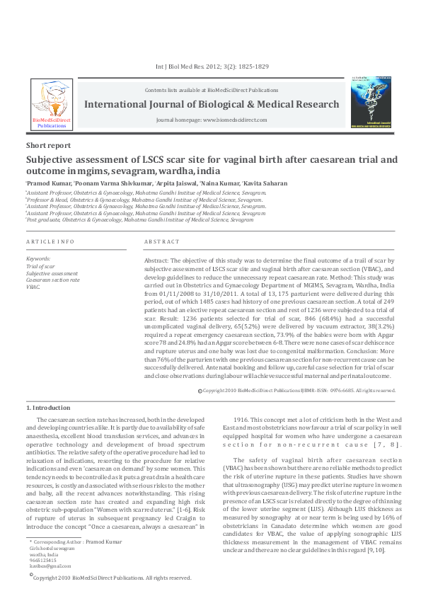 (PDF) Subjective assessment of LSCS scar site for vaginal birth after ...
