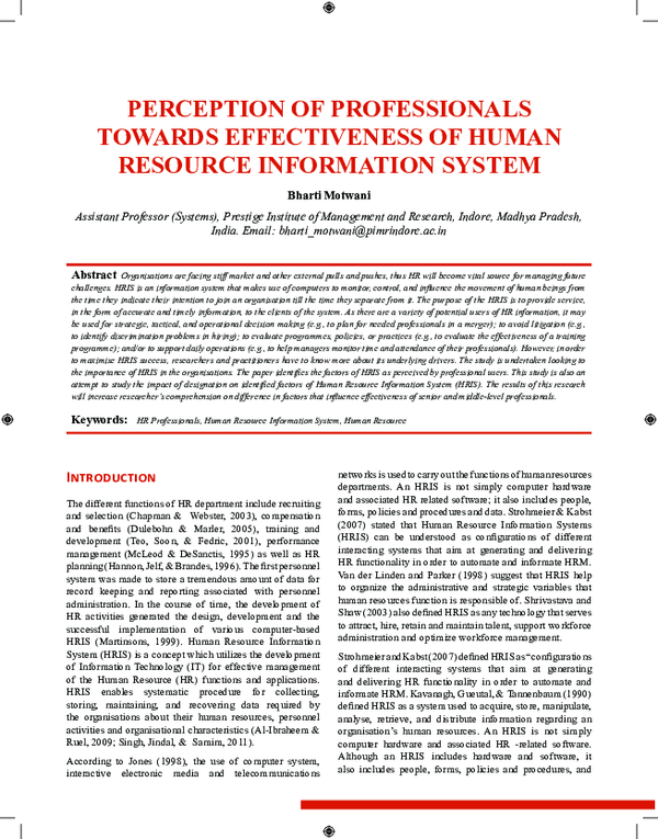 (PDF) Perception of Professionals towards Effectiveness of Human ...