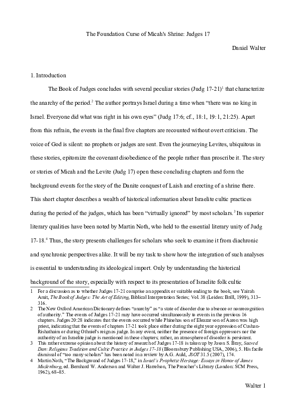 (PDF) The Foundation Curse of Micah's Shrine: Judges 17