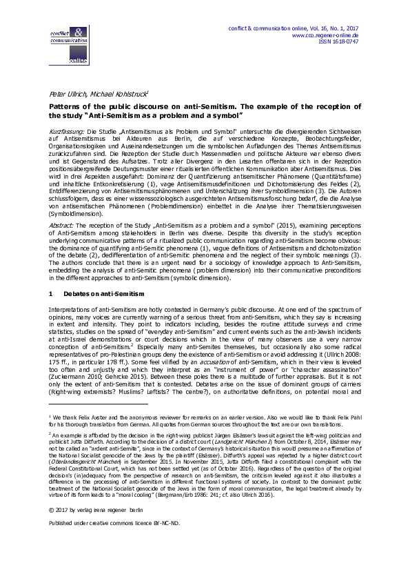 (PDF) Patterns of the Public Discourse on Anti-Semitism. The Example of ...