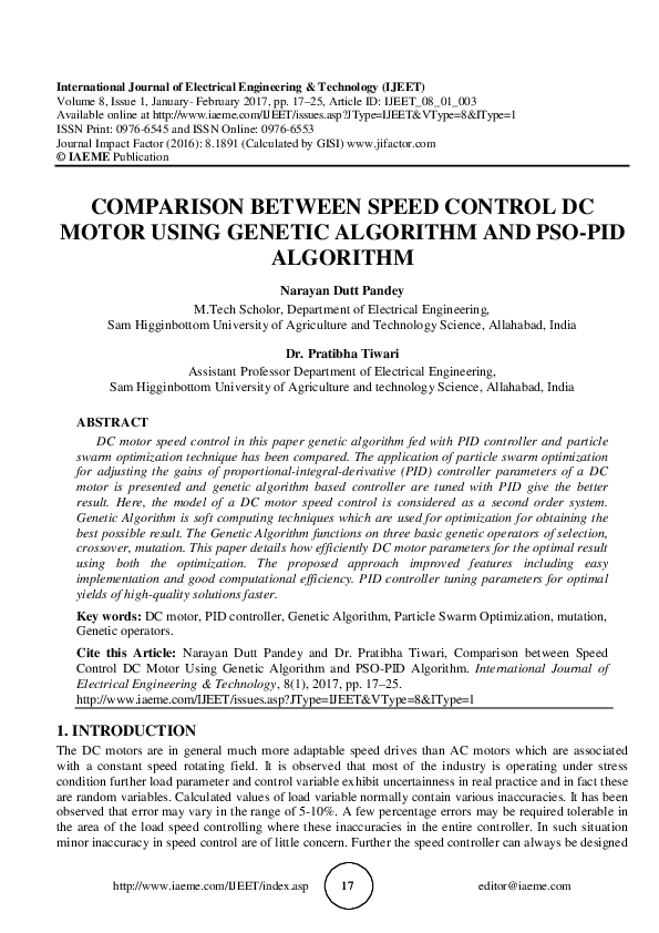 Pdf Comparison Between Speed Control Dc Motor Using Genetic Algorithm
