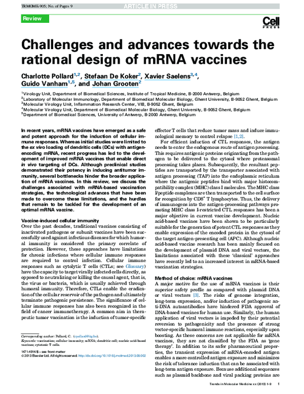 (PDF) Challenges and advances towards the rational design of mRNA vaccines