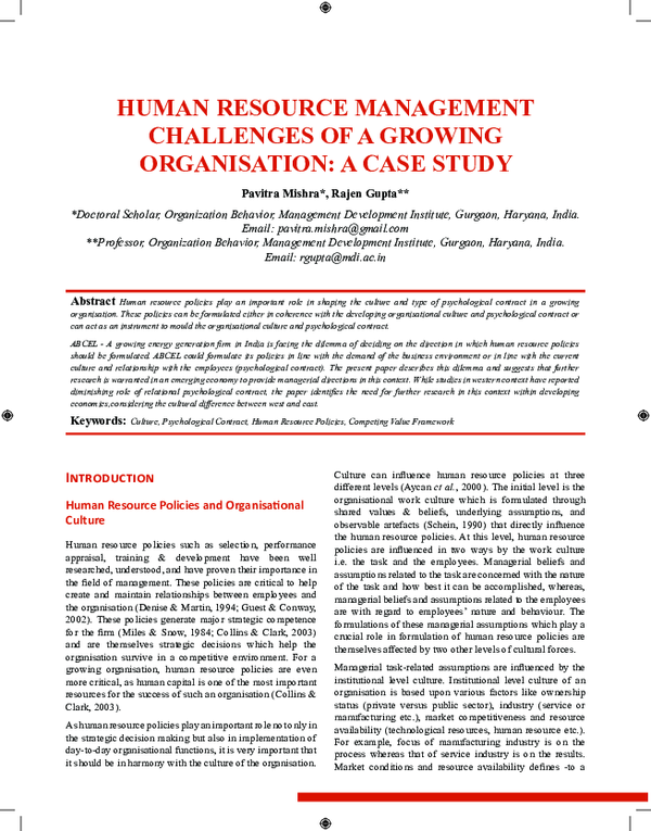 (PDF) Human Resource Management Challenges of a Growing Organisation: A ...